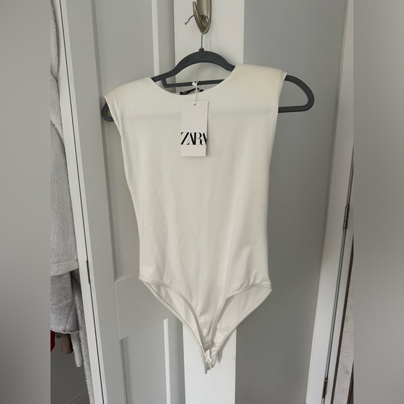 Zara | Tops | Zara Brand New With Tags White Shoulder Padded High Neck ...